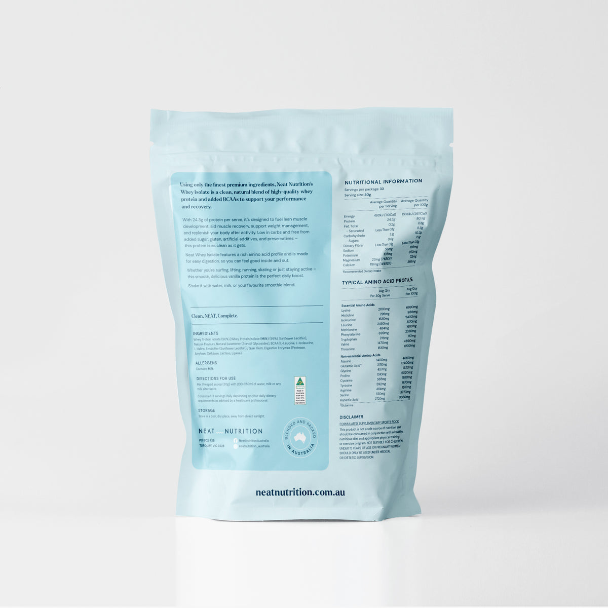 Whey Isolate Smooth Vanilla – Neat Nutrition Australia